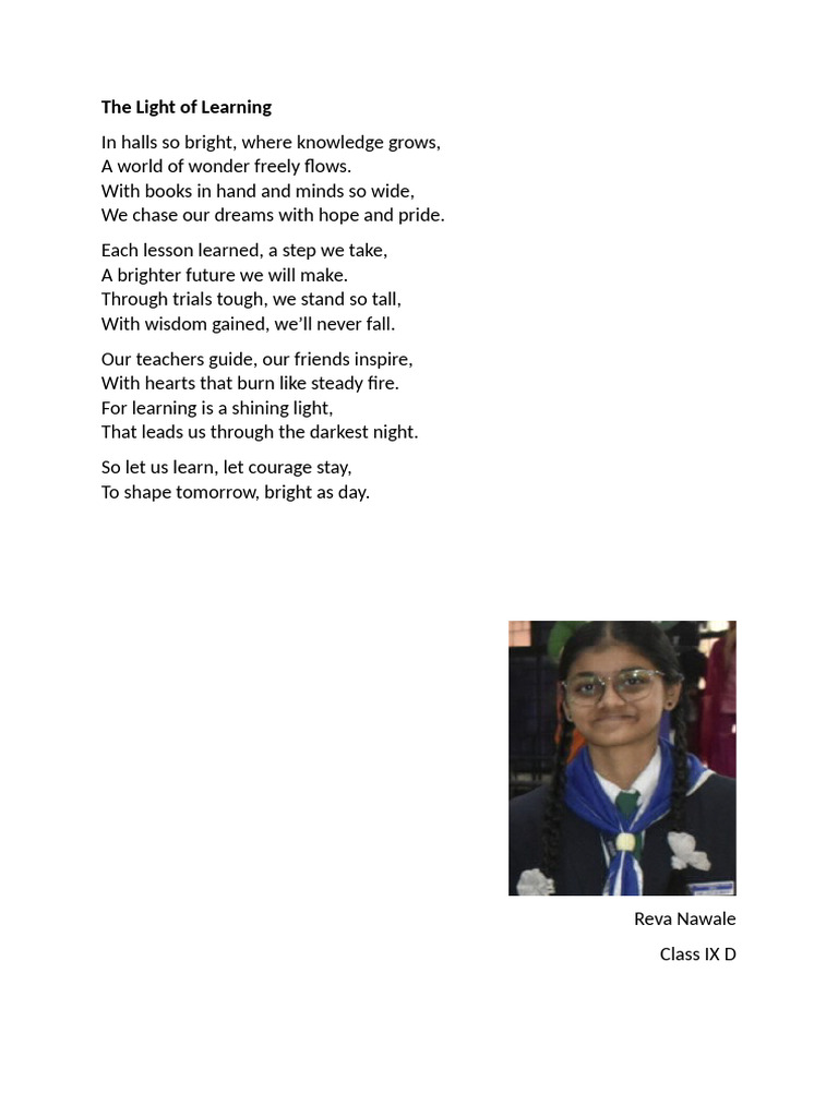 The Light of Learning Poem | PDF