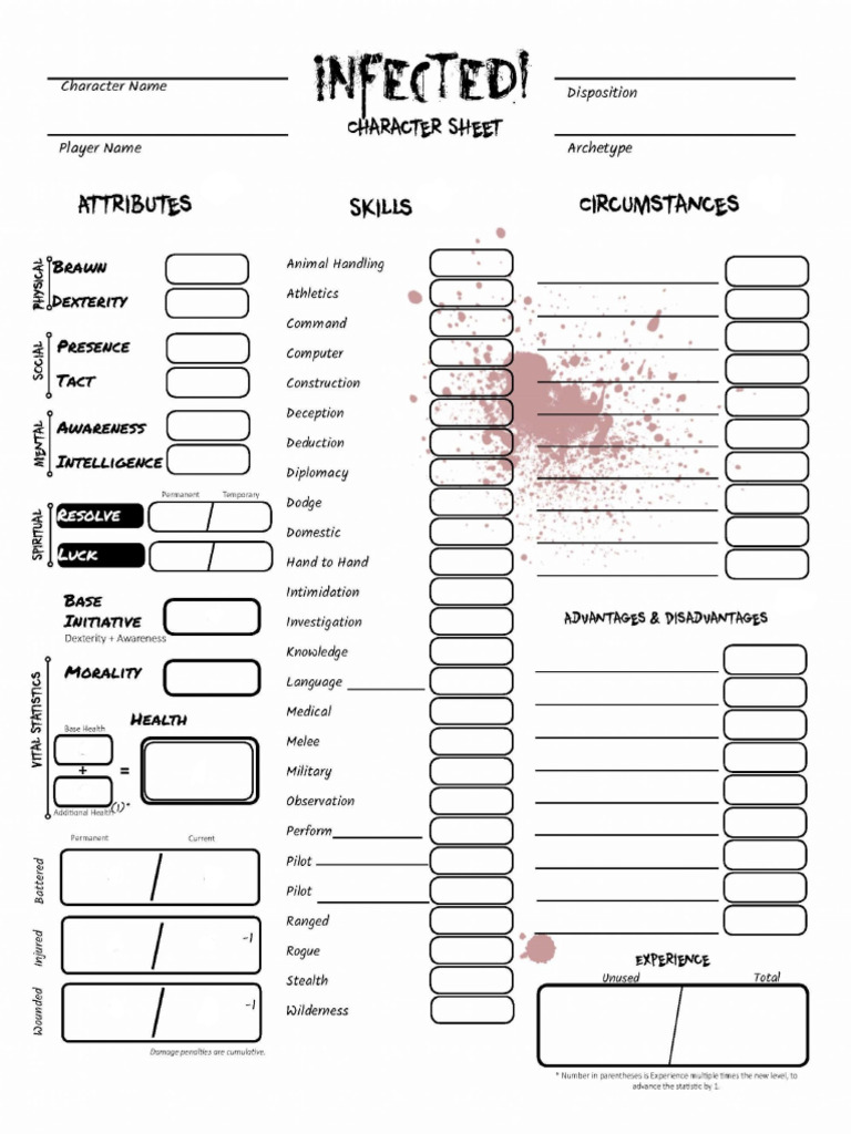 Infected Character Sheet | PDF