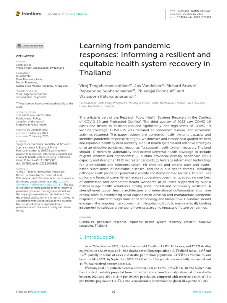 Learning From Pandemic Responses - Informing A Resilient and Equitable ...