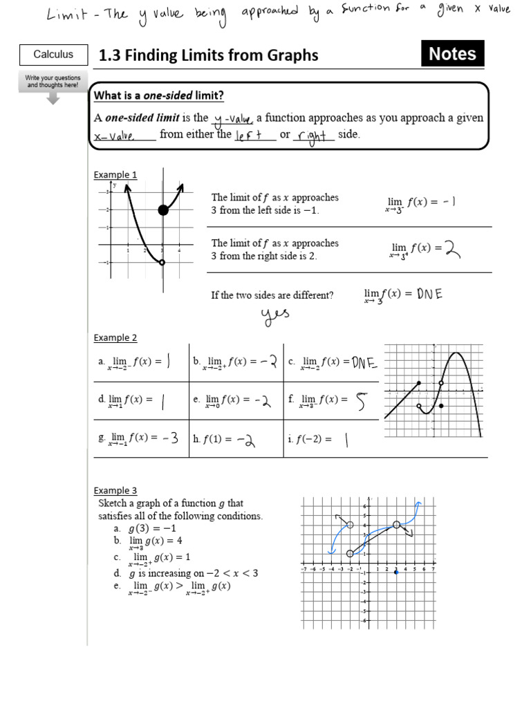 Calculus 1.3 Notes and Practice - Finding Limits From Graphs | PDF ...