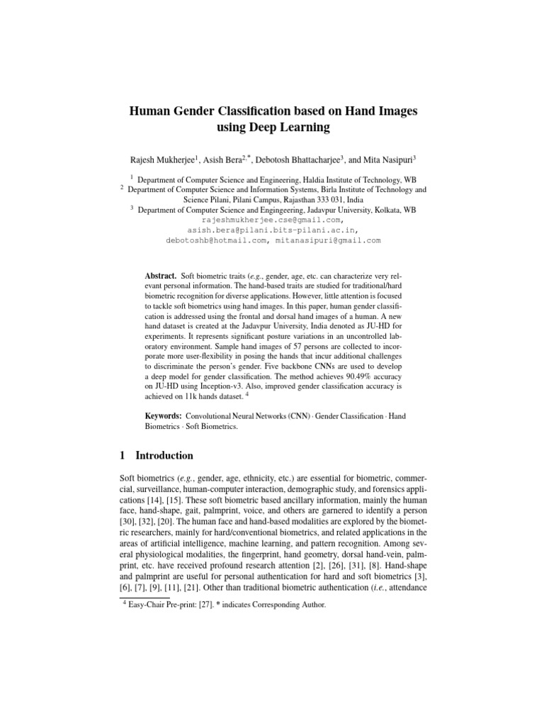Human Gender Classification Based on Hand Images Using Deep Learning | PDF | Receiver Operating ...