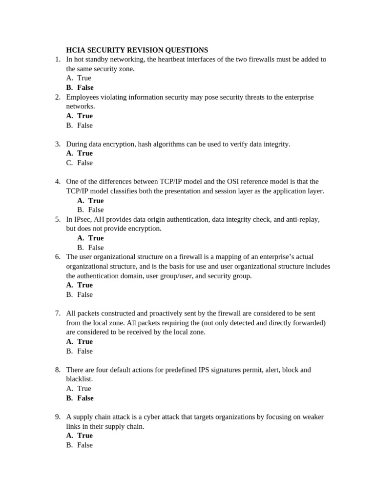 HCIA Security Certification Questions | PDF | Computer Network | Transport Layer Security