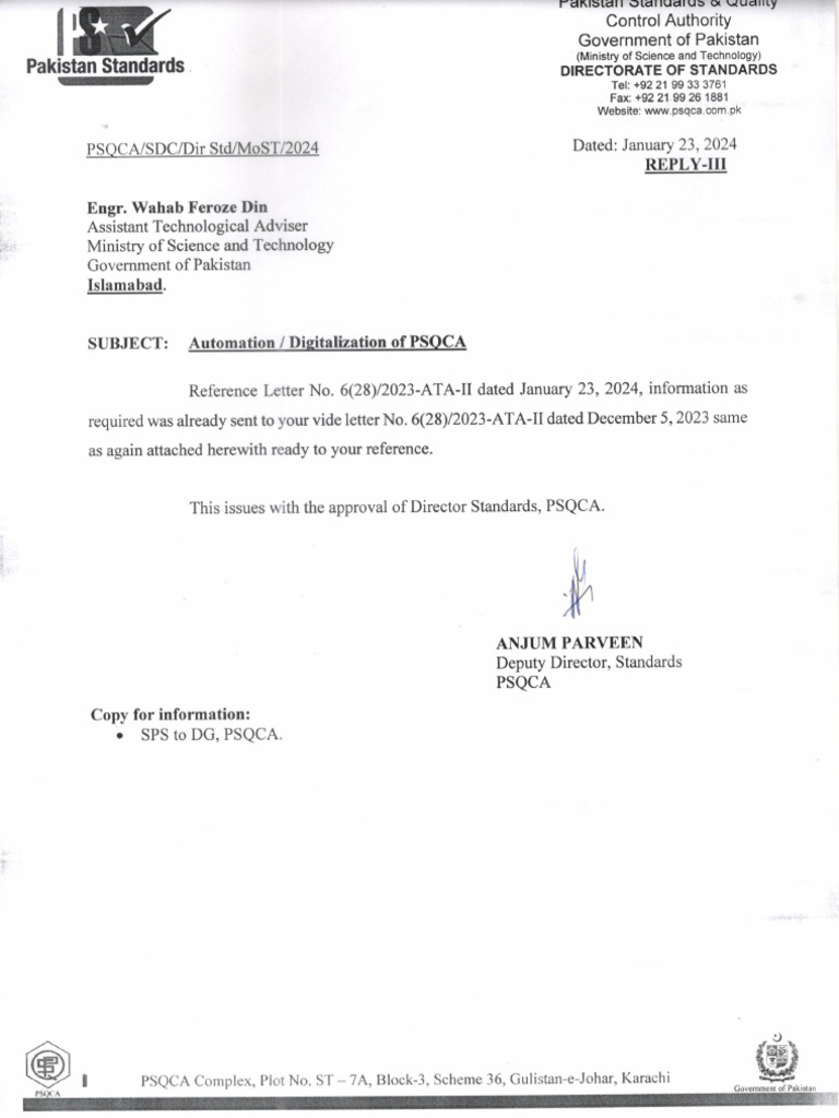 Automation Digitalization of PSQCA Reply-III | PDF