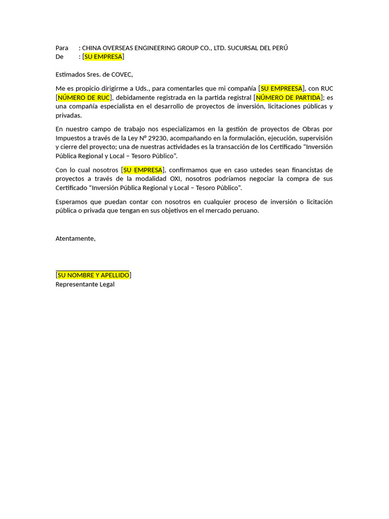 Propuesta de Colaboración con COVEC Perú | PDF