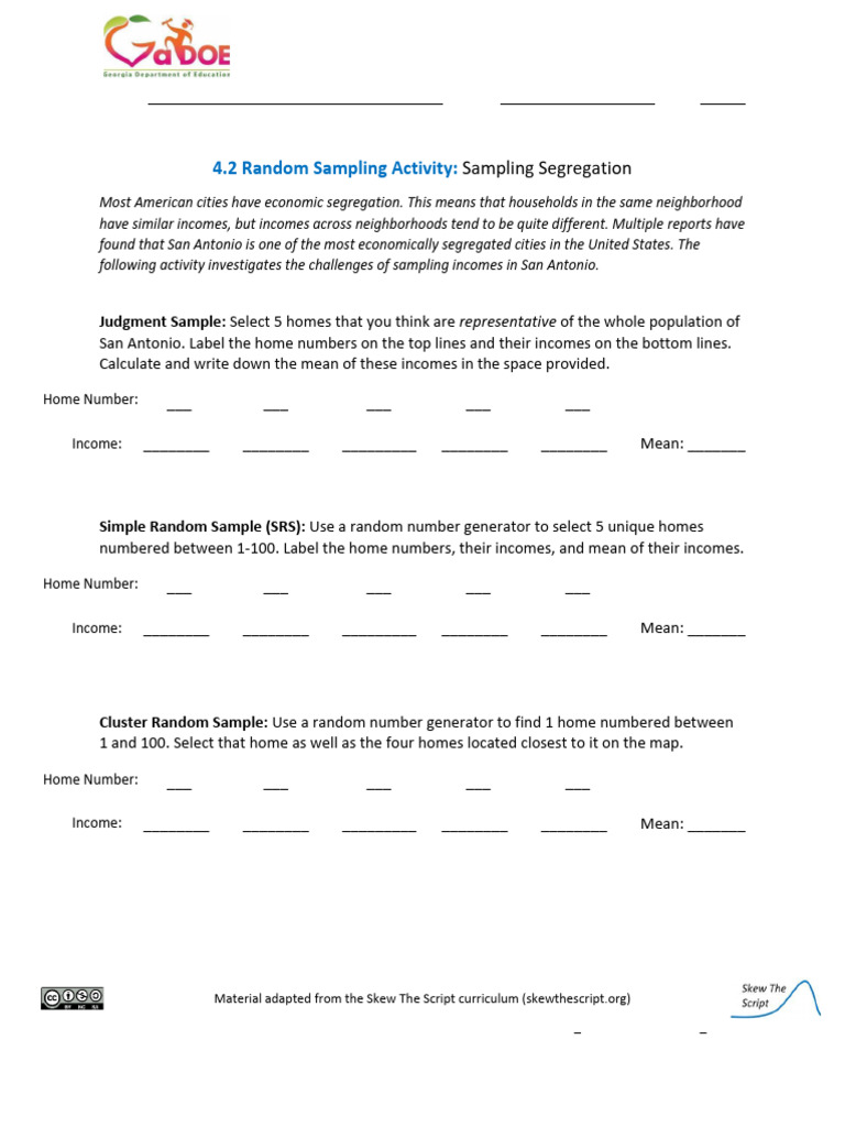 SR U3 Sampling Segregation Student Reproducible | PDF | Sampling ...