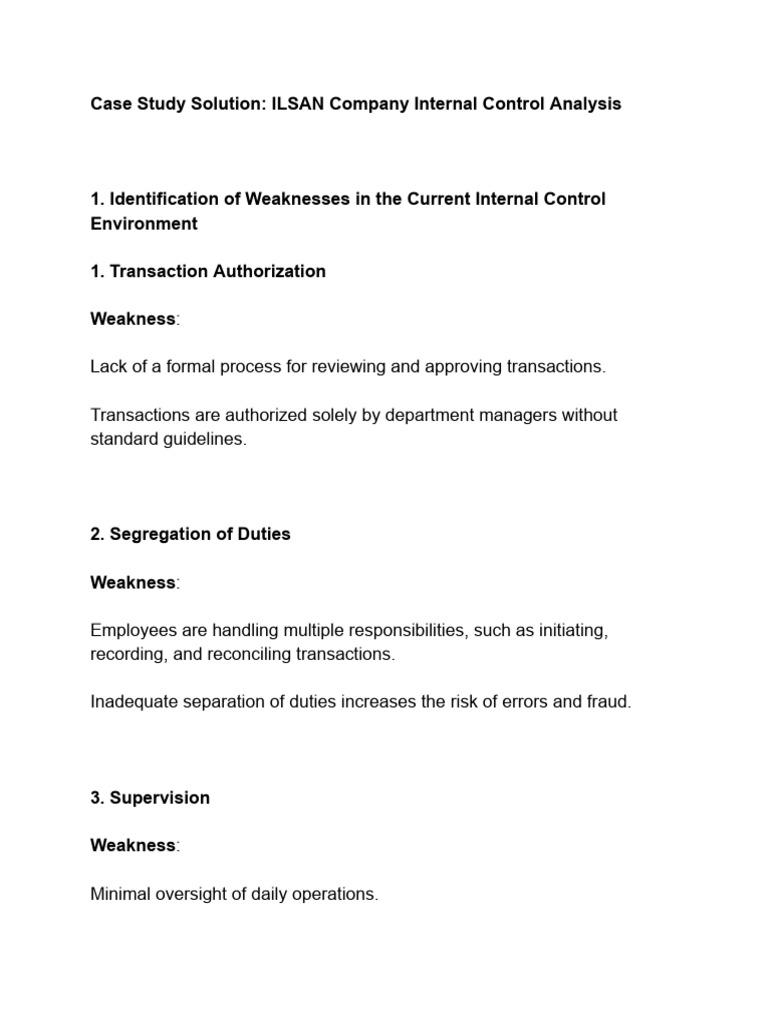 Case Study Solution - ILSAN Company Internal Control Analysis | PDF | Internal Control | Audit