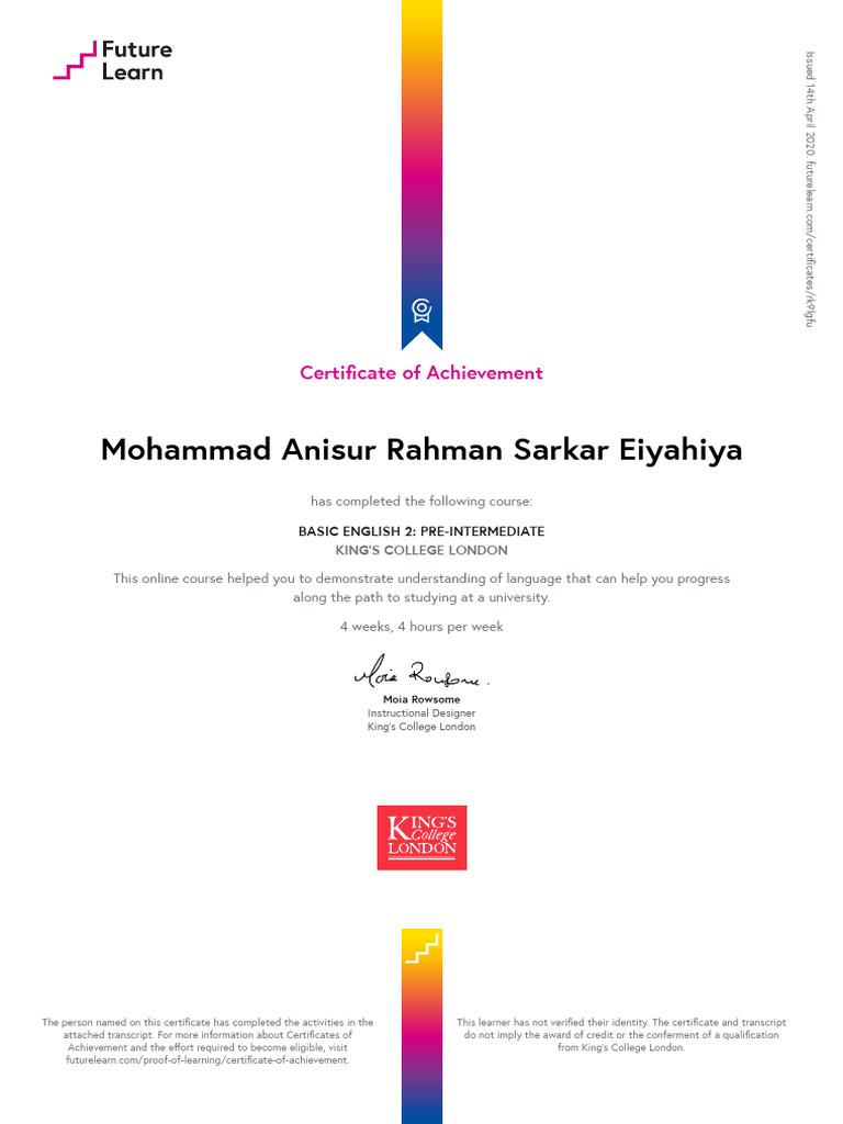 Basic-English-Pre-Intermediate Certificate of Achievement Rk9lgfu | PDF ...