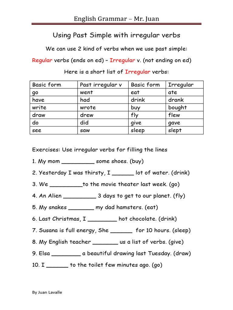 G2 GM Simple Past & Irregular Verbs | PDF