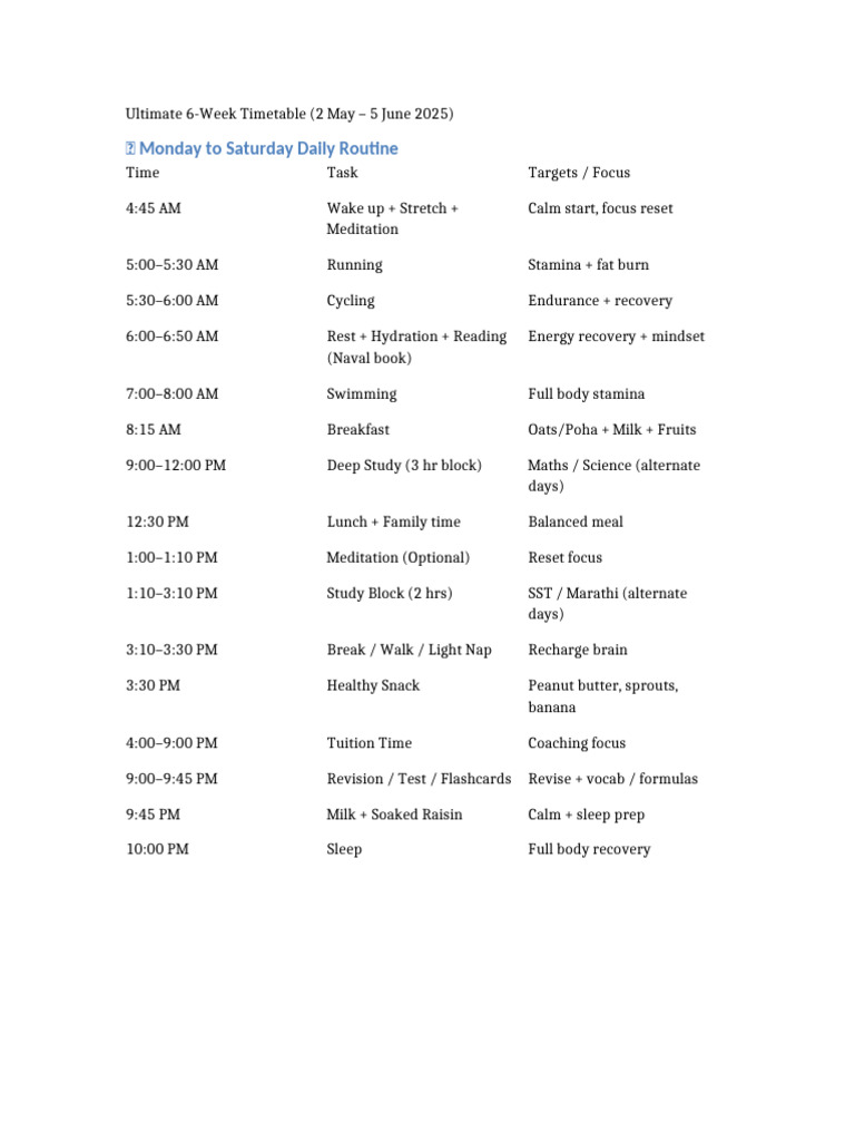 Ultimate 6-Week Timetable May-June 2025 | PDF