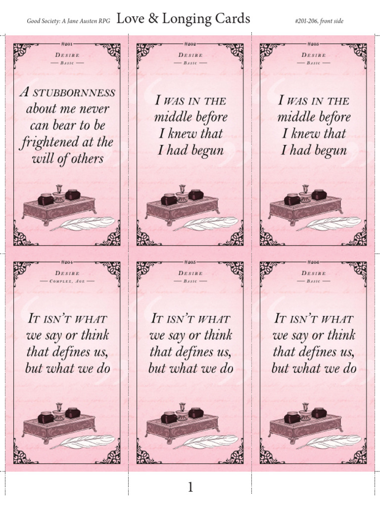 Love & Longing Cards for Good Society RPG | PDF