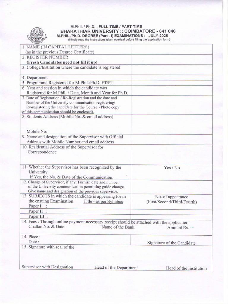 Mphil-PhD- July 2025-Exam-Appn-HT | PDF