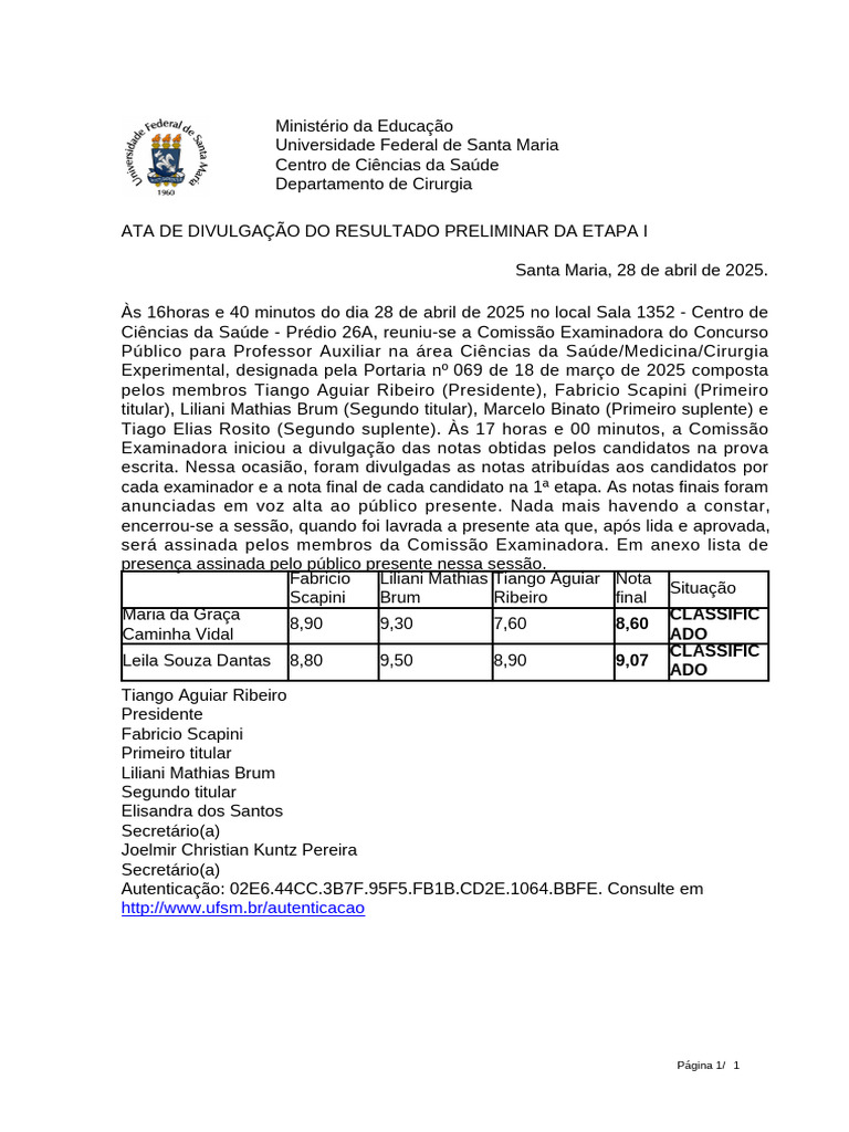 Ata Resultado Preliminar Escrita - Experimental | PDF