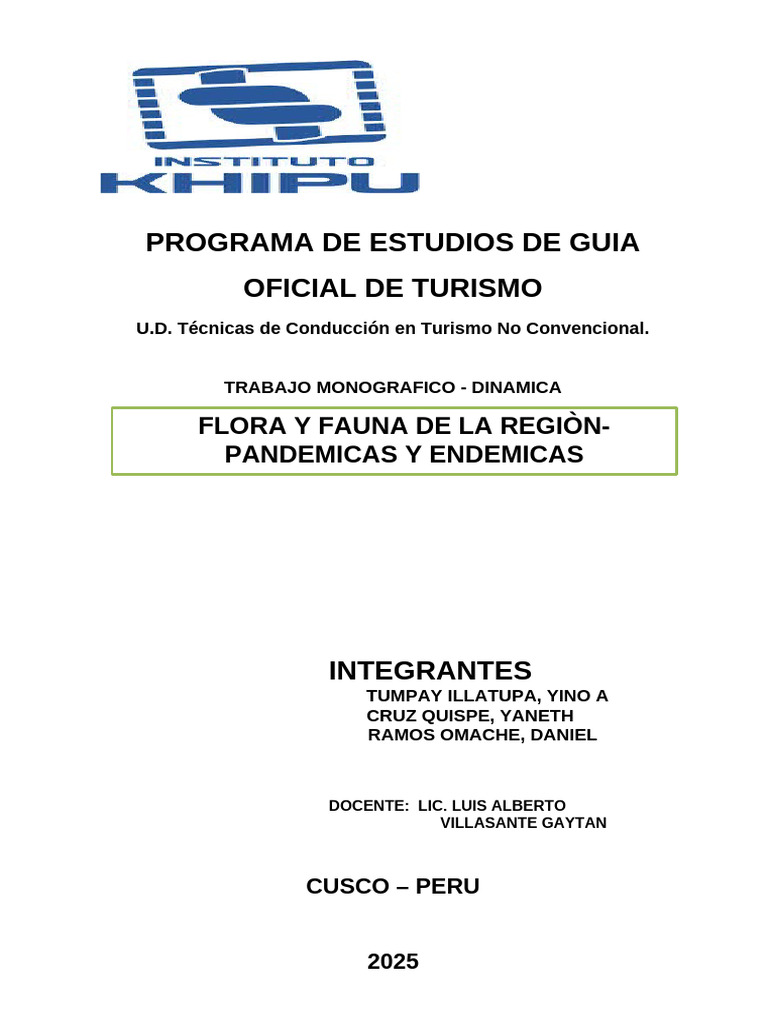 Flora y Fauna Endémica del Cusco | PDF | Movimiento conservacionista ...