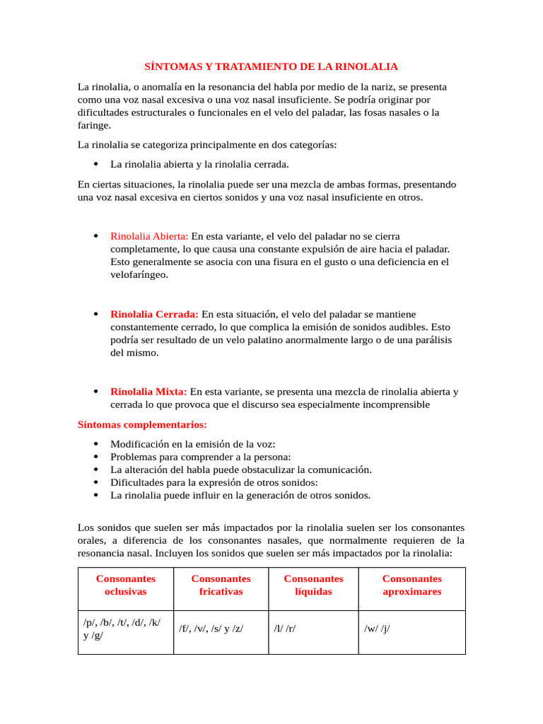 Síntomas y Tratamiento de La Rinolalia | PDF | Fonética