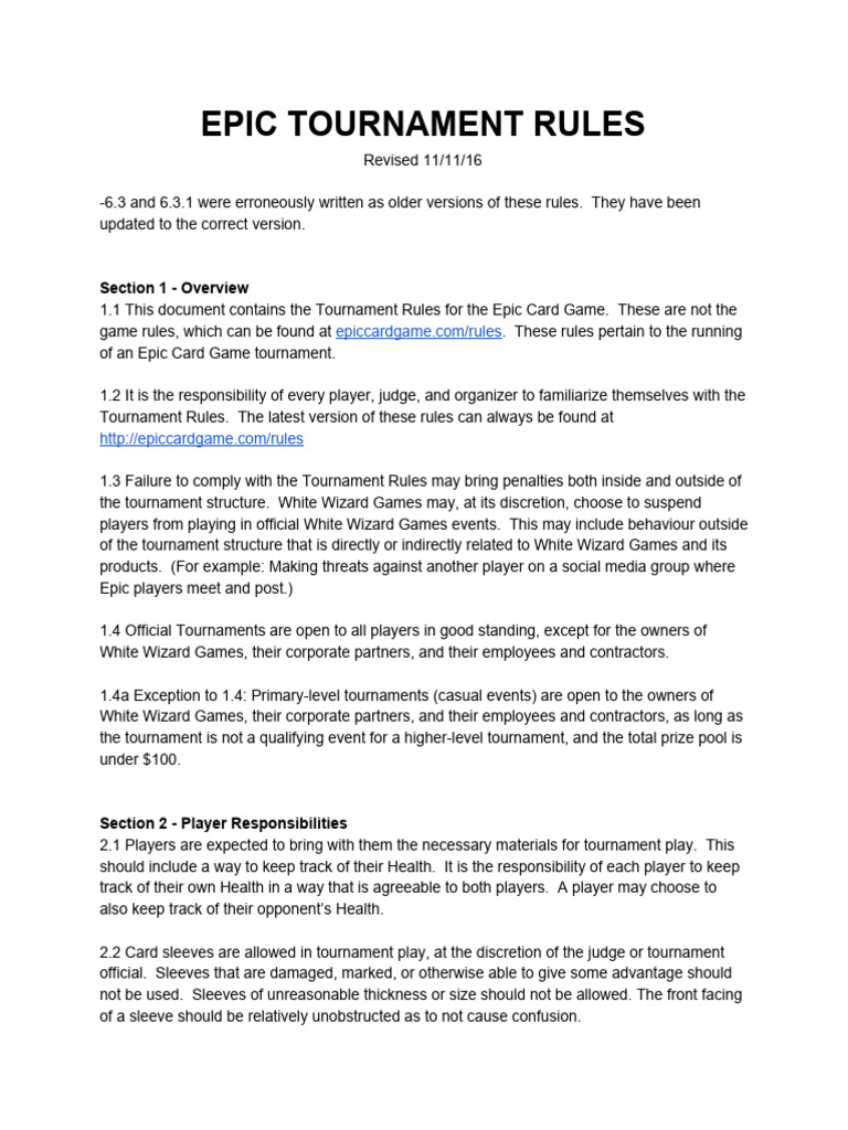 Epic Tournament Rules | PDF | Sports