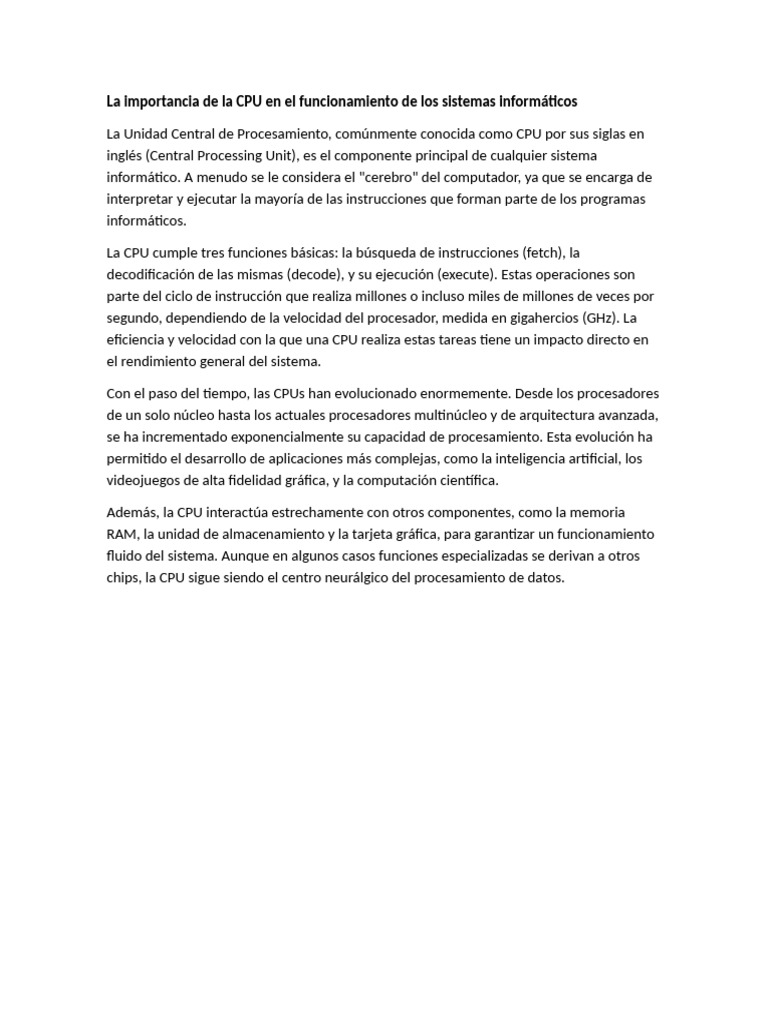 La Importancia de La CPU en El Funcionamiento de Los Sistemas ...