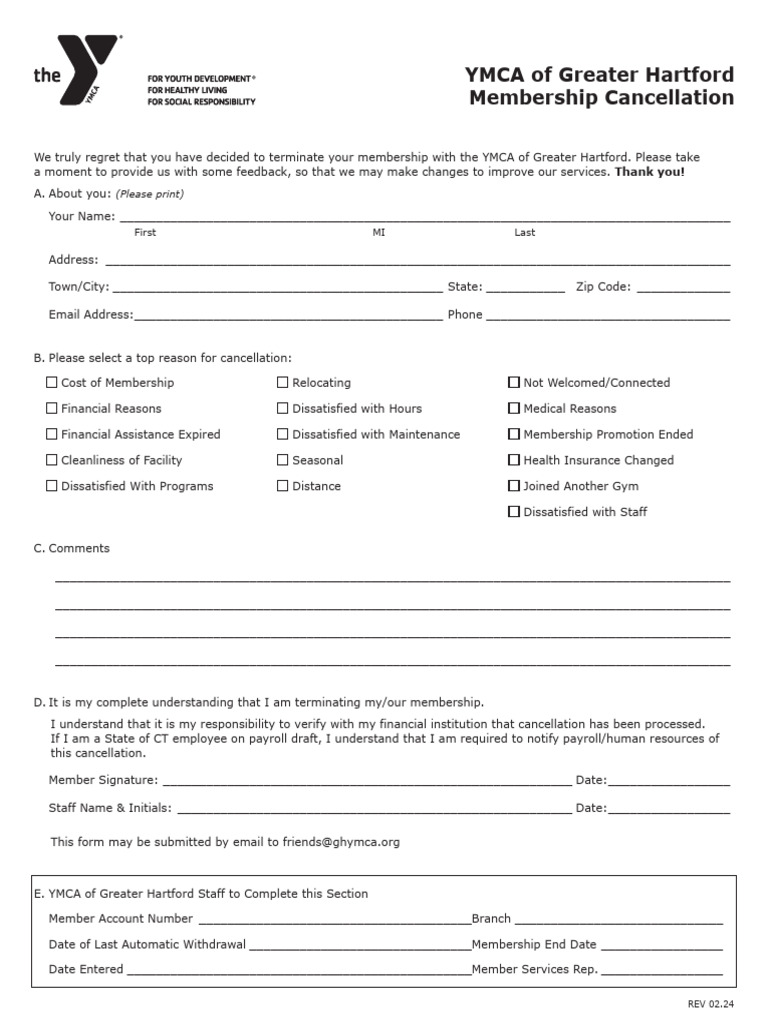 YMCA Membership Cancellation Form | PDF
