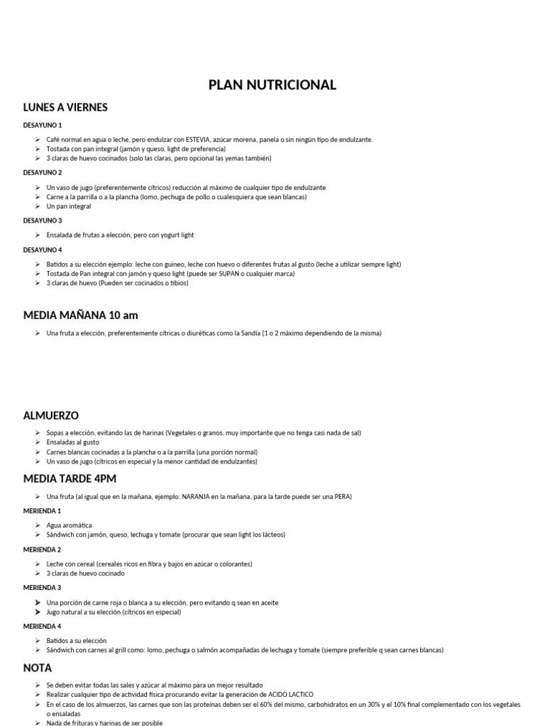 Plan Nutricional Semanal Saludable | PDF | Cocina | Alimentos