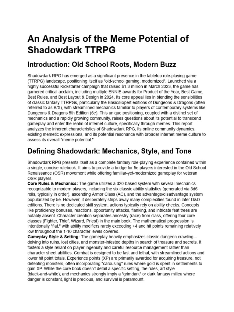 Shadowdark RPG: Meme Potential Analysis | PDF | Tabletop Role Playing ...