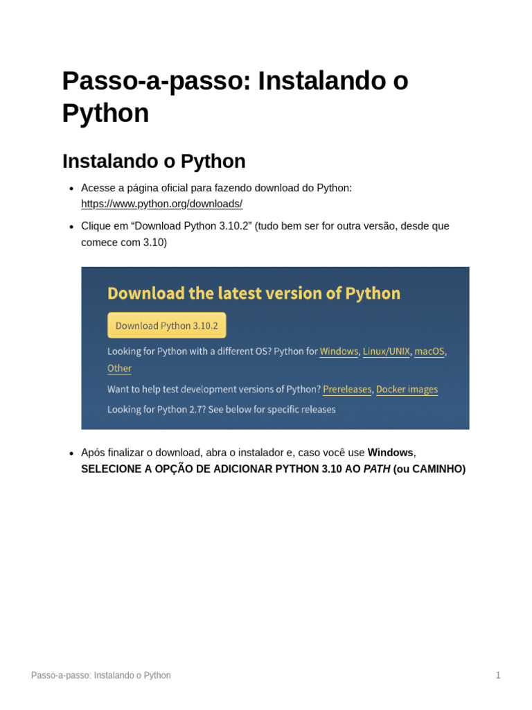 Passo-A-Passo Instalando o Python | PDF