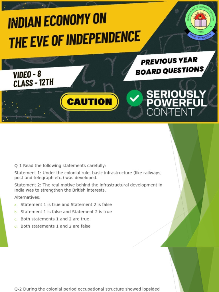 Indian Economy On The Eve Independence PYQ's | PDF | British Raj | Trade