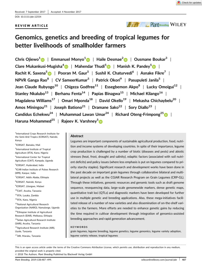 Plant Breeding - 2018 - Ojiewo - Genomics genetics and breeding of tropical legumes for better ...