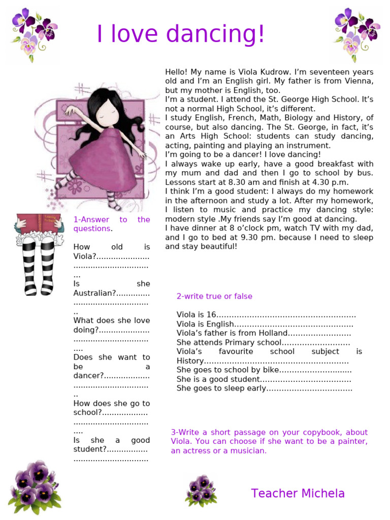 I Love Dancing Reading Comprehension Exercises - 66024 | PDF