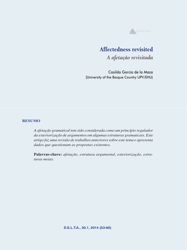 Affectedness Revisited - Casilda García de La Maza | PDF | Verb ...