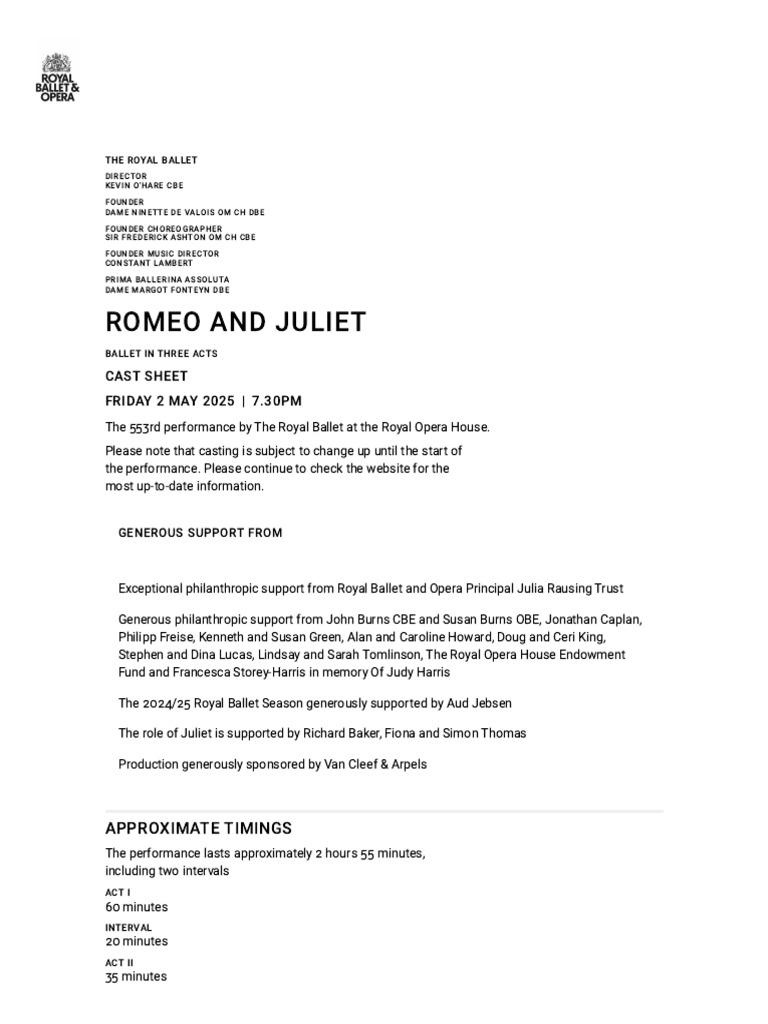 Romeo and Juliet 2025 Cast Sheet | PDF | Characters In Romeo And Juliet ...