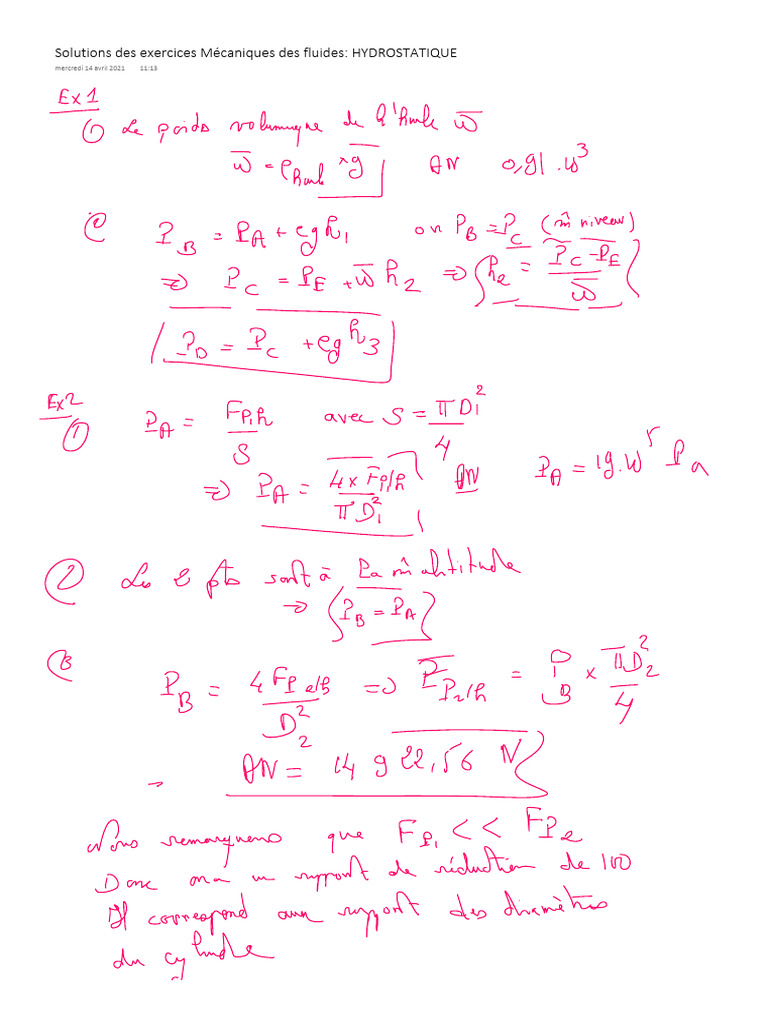 Solution Des Exercices de La Statique Des Fluides | PDF