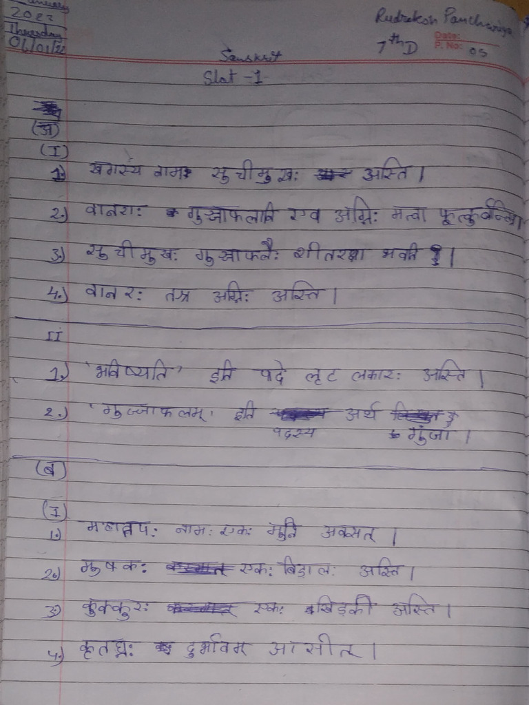 Rudraksh Panchariya 7D Sanskrit Slot 1 and 2 | PDF