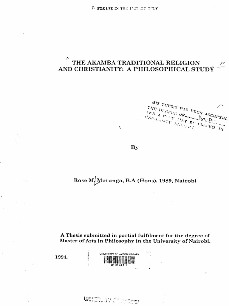 Mutunga - The Akamba Traditional Religion and Christianity A Philosophical Study | PDF | Jesus ...