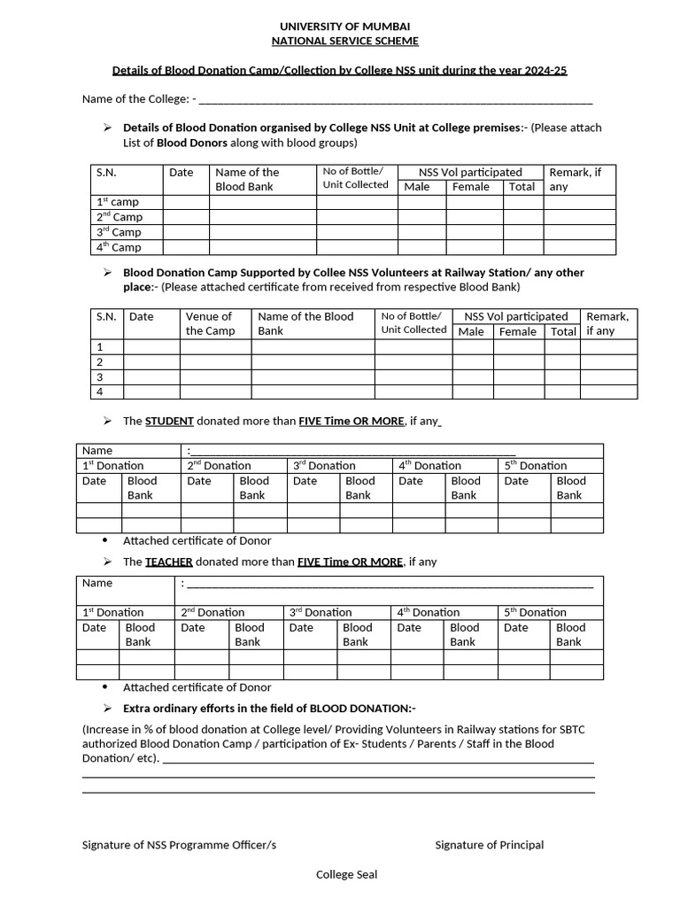 Blood Donation Report - Format | PDF | Serology | Donation