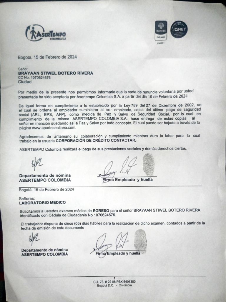 Aceptación Renuncia | PDF