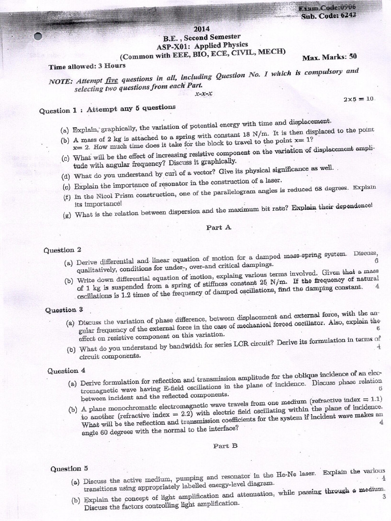 Apllied Physics Question Paper | PDF