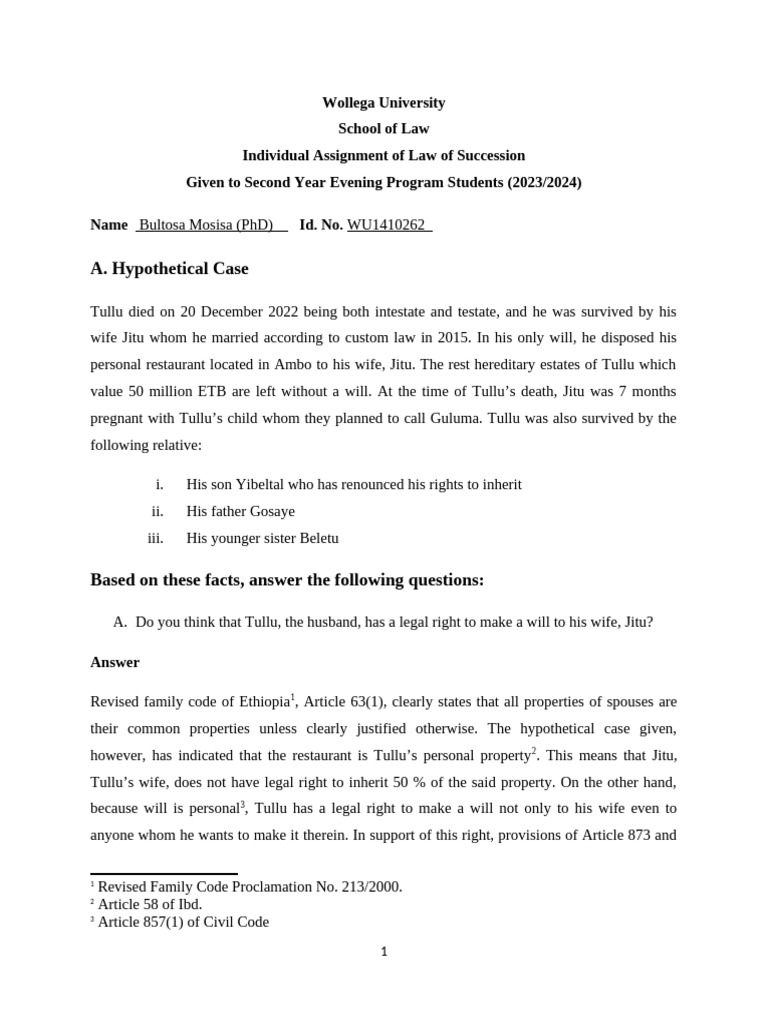 Assignment of Law of Succession | PDF | Intestacy | Common Law