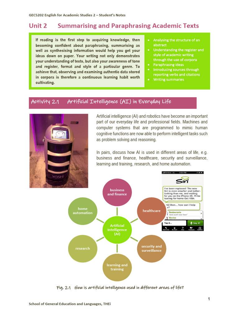 GEC5202 U2 Summarising and Paraphrasing Academic Texts - SN | PDF | Artificial Intelligence ...