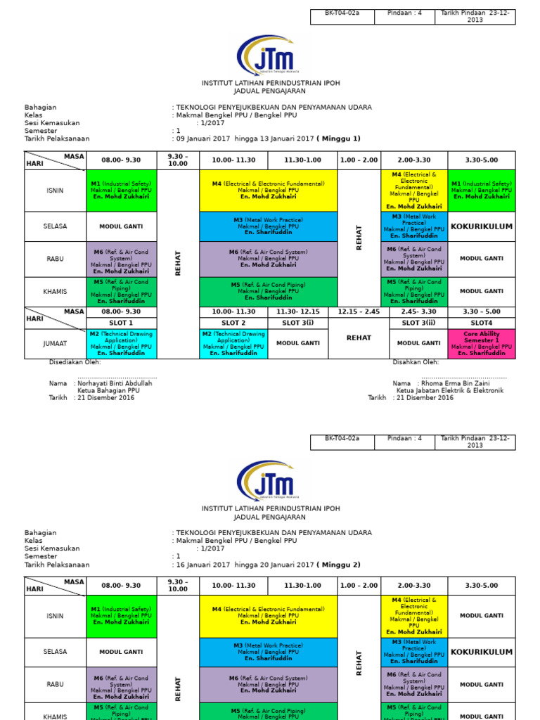 Jadual Sem 1 | PDF
