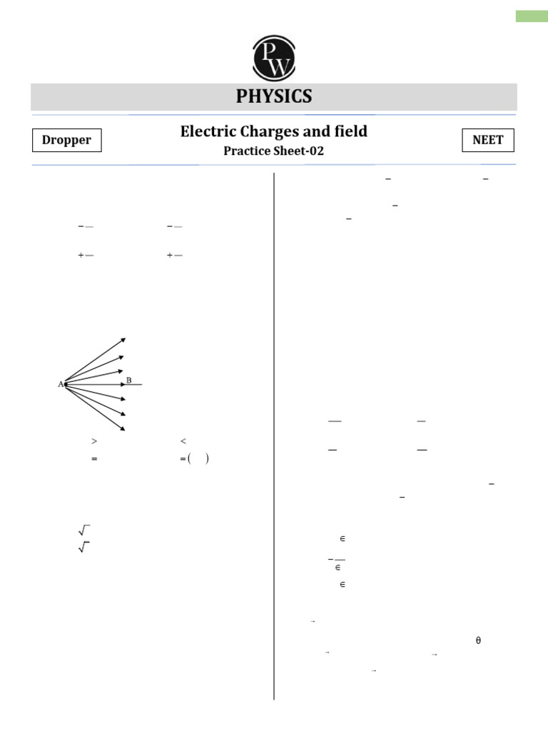 Electric Charges and Fields Practice Sheet | PDF | Electron | Electric ...