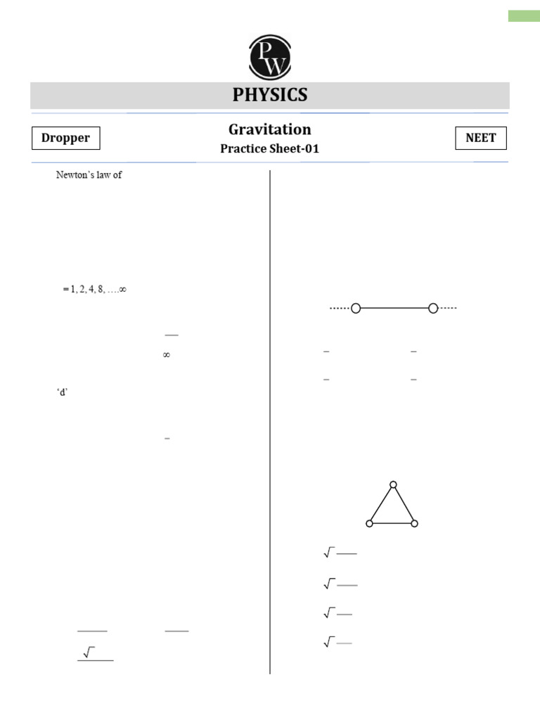 Gravitation Parakaram DPPs - 01 - Physics | PDF | Mass | Force