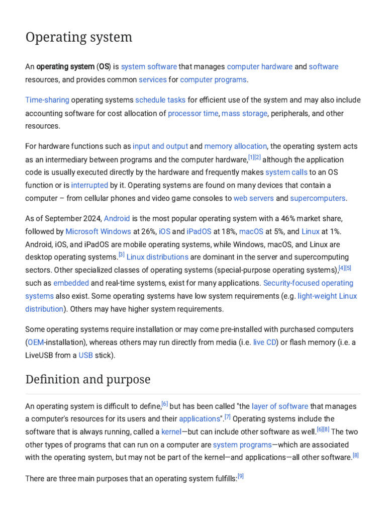 Operating System - Wikipedia | PDF | Operating System | Thread (Computing)
