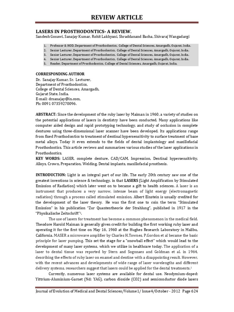 Lasers - in - Prosthodontics - A - Review The Recent | PDF | Laser ...