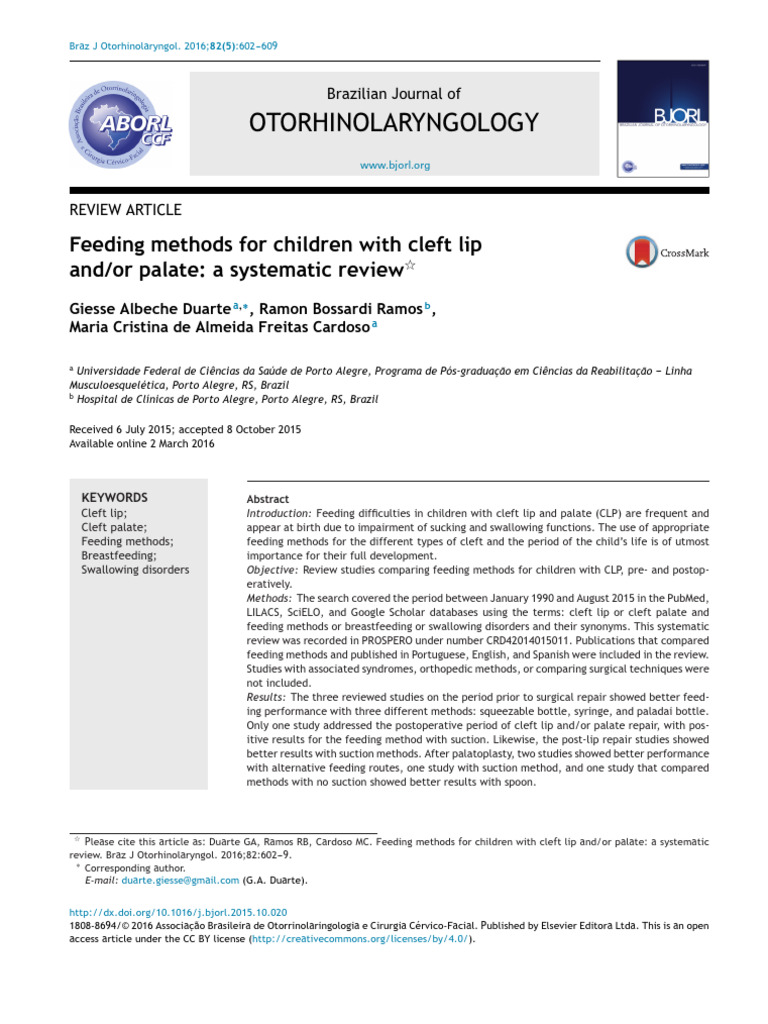2016 Duarte Feeding Methods For Children With Cleft Lip | PDF ...