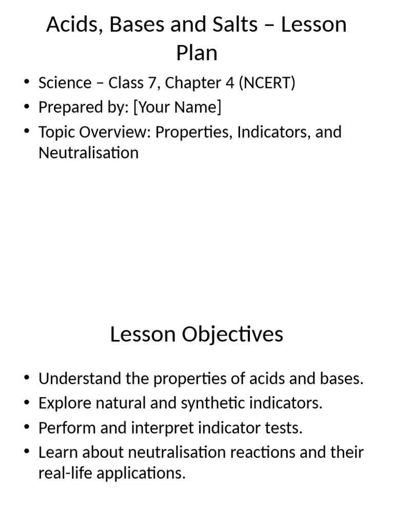 Acids Bases Salts Lesson Plan | PDF