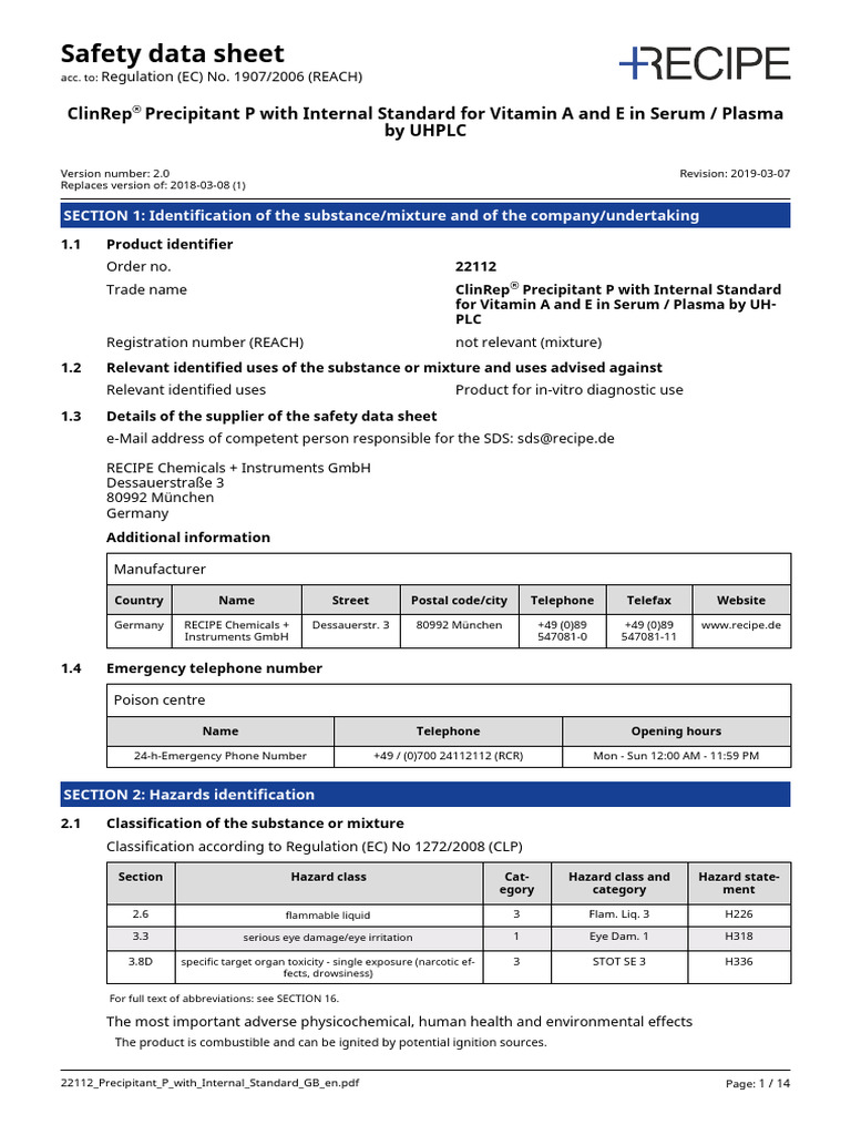 Safety Data Sheet - 22112 (RC22100) | PDF | Dangerous Goods | Waste