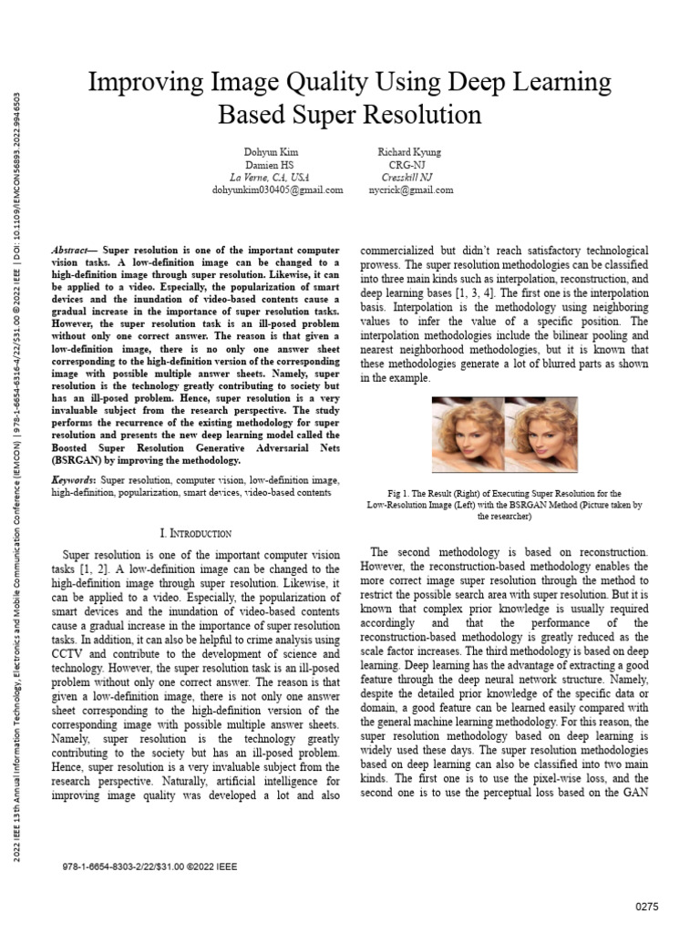 Improving Image Quality Using Deep Learning Based Super Resolution | PDF | Deep Learning | Mean ...