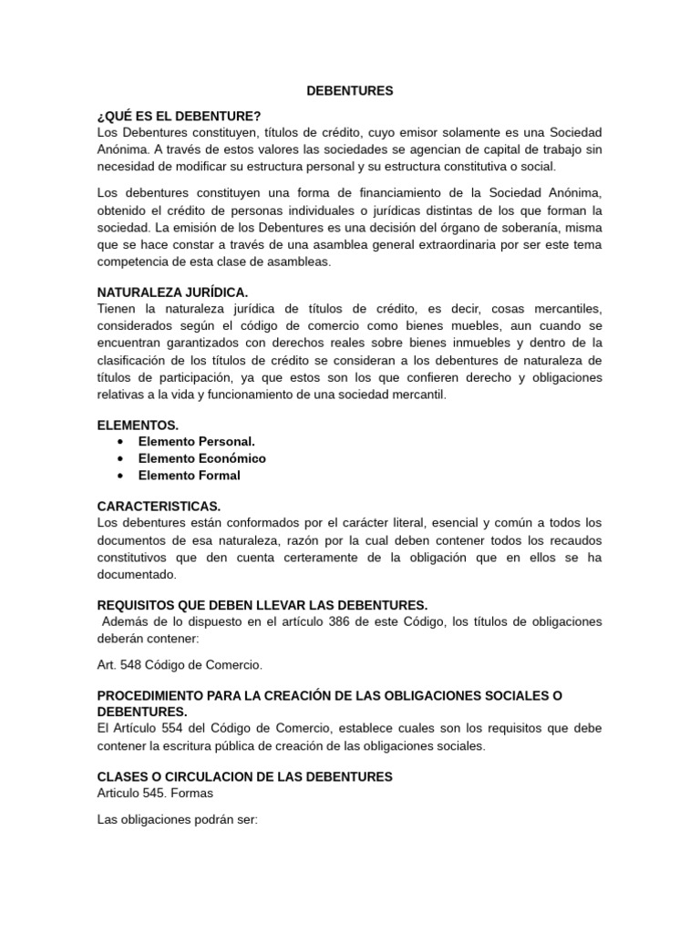 Guía Completa sobre Debentures | PDF | Instrumento negociable
