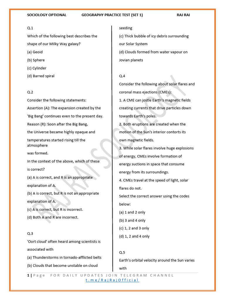 11.GEOGRAPHY PRACTICE TEST SET 1 | PDF | Planets | Earth