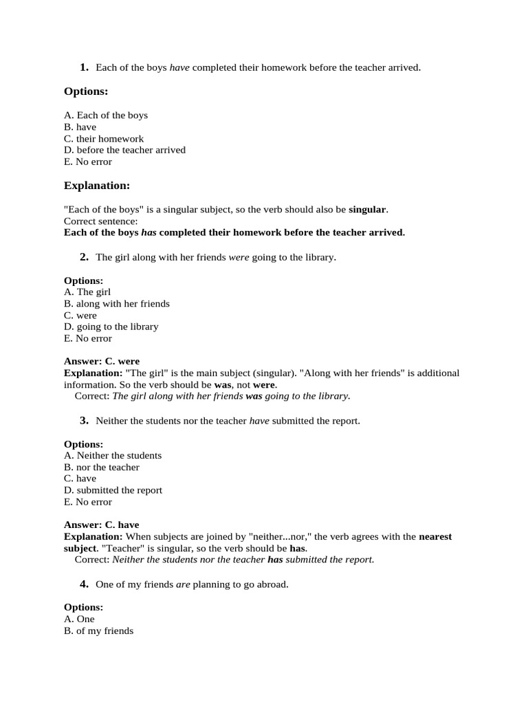 Error Spottiong - Article, Adverb, Concord Pronoun | PDF | Verb ...