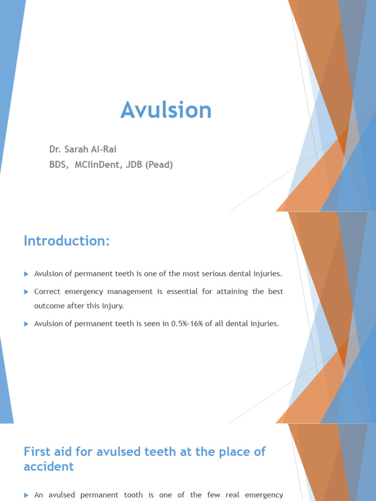 Emergency Care for Avulsed Teeth | PDF | Dentistry Branches | Dental ...